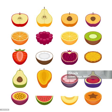 과일과 열매 아이콘 설정합니다 플랫 스타일 벡터 일러스트 레이 션 등측투영법에 대한 스톡 벡터 아트 및 기타 이미지 등측