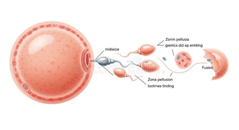 Illustration Of The Fertilization Process Showing Sperm Approaching And Penetrating An Stock