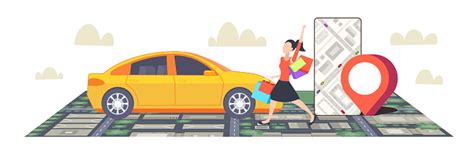 스마트 폰 주문 택시 모바일 네비게이션 앱 도시지도 카 공유 개념 도시 경관 상단 각도보기 평면 전체 길이 수평에 위치 Gps 위치 Mobility As A Service에