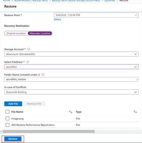 Restore Azure Files Azure Backup Microsoft Learn