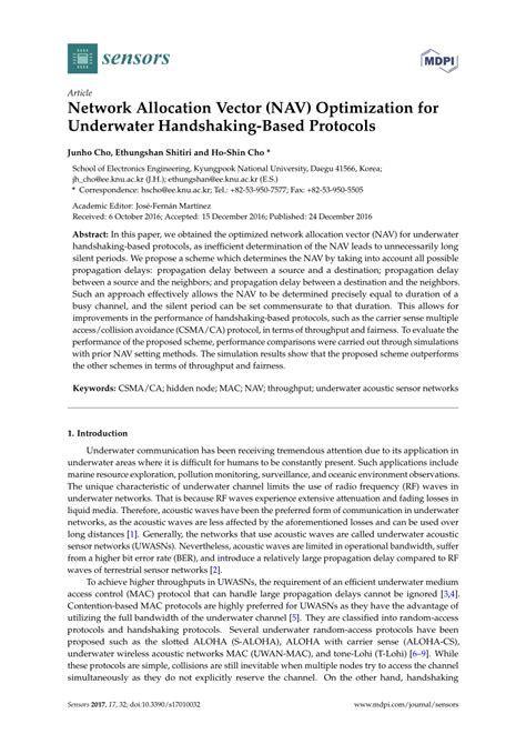 PDF Network Allocation Vector NAV Optimization For Underwater Handshaking Based Protocols
