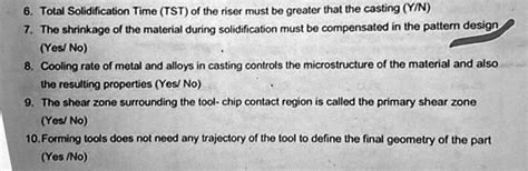 6 Total Solidification Time Tst Of The Riser Must Be Greater That The Casting Yn 7 The