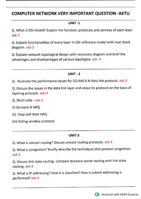 Imp Ques Of All Unit Computer Networks Studocu