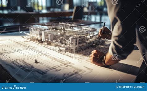 Engineer Architect Develops A Layout Of Architecture Stock Illustration Illustration Of