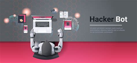 Robot Hacking Digital Devices Computer Hacker Bot Concept Data Privacy Attack Internet