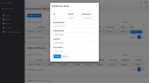 Library System In Php And Mysql User Interface