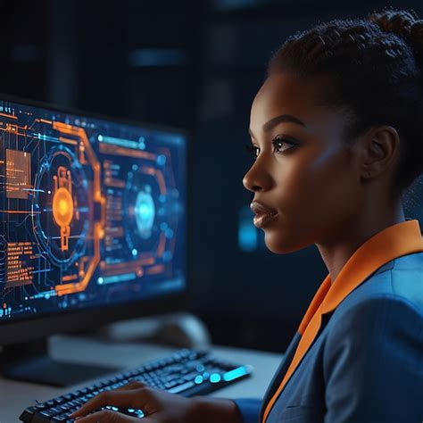 AI Cyber Security Threat Female African American IT Specialist Analysing Generated By AI