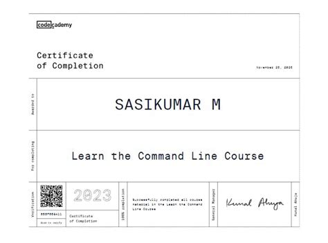 Completion Of Code Academys Code Command Line Course Sasikumar M