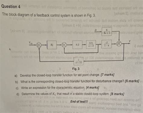 Solved Question 4The block diagram of a feedback control | Chegg.com