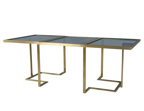 Custom Modern Brass Dining Table With Glass Top Fully Expandable By
