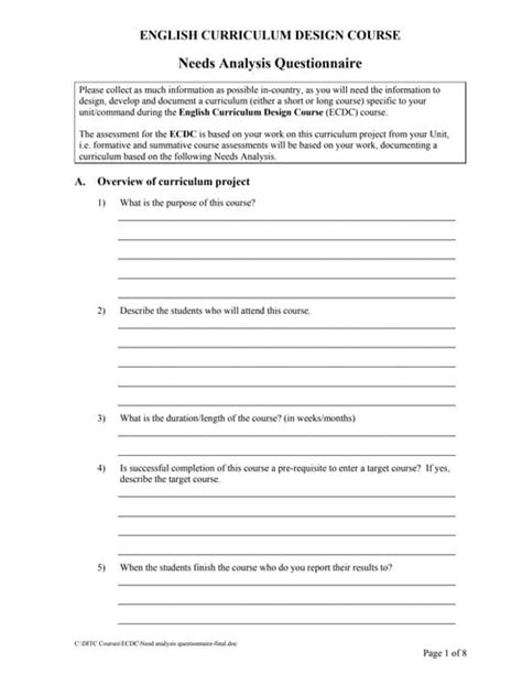 Needs Analysis Questionnaire Docx