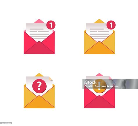 새 메시지 아이콘을 설정합니다 메일 종이 봉투 느낌표 및 물음표를 엽니 다 가리키기에 대한 스톡 벡터 아트 및 기타 이미지 가리키기 검증 노랑 Istock