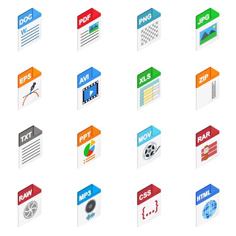 Premium Vector File Types Icons In Isometric 3d Style Isolated On White