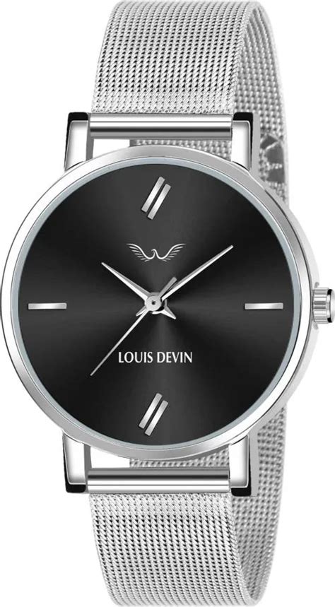 Buy Louis Devin Stainless Steel Mesh Chain Analog Wrist Watch For Women Black Dial Ld L164