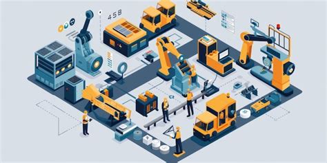 스마트 공장은 연결된 기계와 노동자의 원활한 통합을 제시합니다 프리미엄 사진