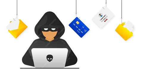 Premium Vector Hacker Cyber Criminal With Laptop Stealing User Personal Data Hacker Attack And