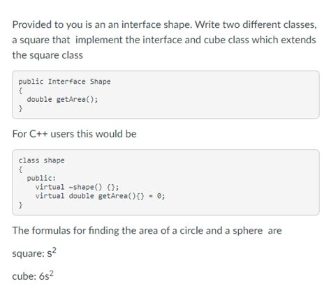 Solved Provided To You Is An An Interface Shape Write Two