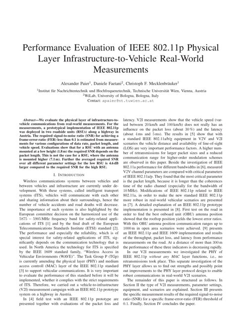 Pdf Performance Evaluation Of Ieee 802 11 P Physical Layer Infrastructure To Vehicle Real