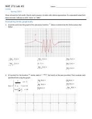 M271Lab2Limits 1 Docx MAT 271 Lab 2 Name Limits Spring 2021 Show All Work For Full Credit