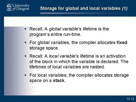 14 Runtime Organization Data Representation Storage Organization Stack