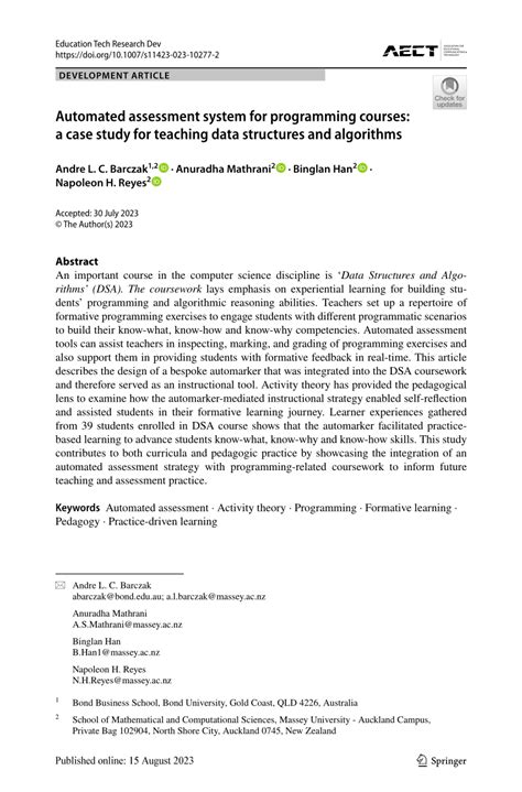 PDF Automated Assessment System For Programming Courses A Case Study For Teaching Data