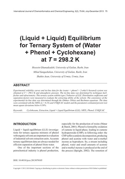 pdf liquid liquid equilibrium for ternary system of water