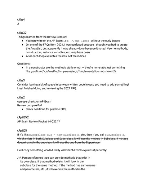 Apcsa Notes And Workforce V J Vmay Things Learned From The Review