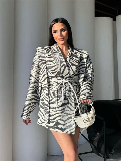 Zebra Print Denim Blazer Oversized Womens Jacket Etsy