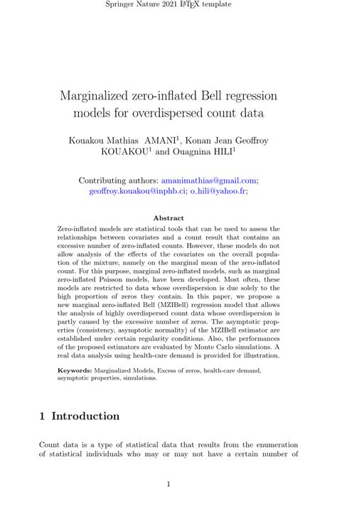 Pdf Marginalized Zero Inflated Bell Regression Models For Overdispersed Count Data