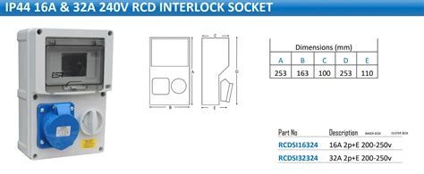 Esr Switched Rcd Interlock Socket Ip44 32a 2pe 3 Pin 200v 250v Sing