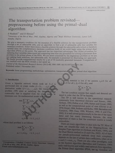 Pdf The Transportation Problem Revisited Preprocessing Before Using