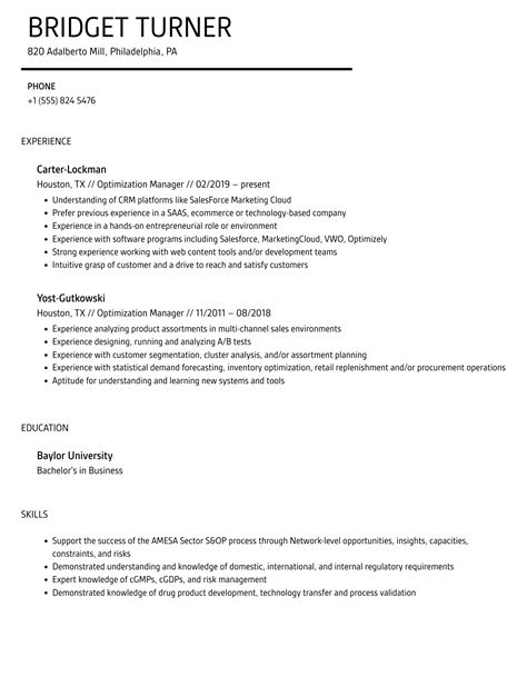 Optimization Manager Resume Samples Velvet Jobs