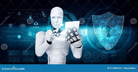 Ai Robot Using Cyber Security To Protect Information Privacy Stock Illustration Illustration