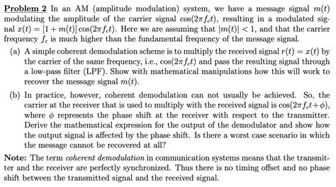 Solved Problem In An AM Amplitude Modulation System We Chegg