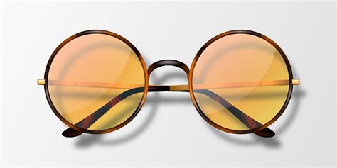 벡터 3d 현실적인 라운드 프레임 안경 아이콘이 격리되어 있습니다 레오파드 컬러 프레임 여성과 남성을 위한 투명한 주황색 선글라스 액세서리 광학 렌즈 빈티지 트렌디 한 안경