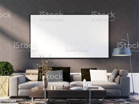 현대 인테리어 나무 바닥 콘크리트 벽 배경 스칸디나비아 스타일 로프트 스타일 3d 렌더링에서 포스터 프레임을 모의 0명에 대한