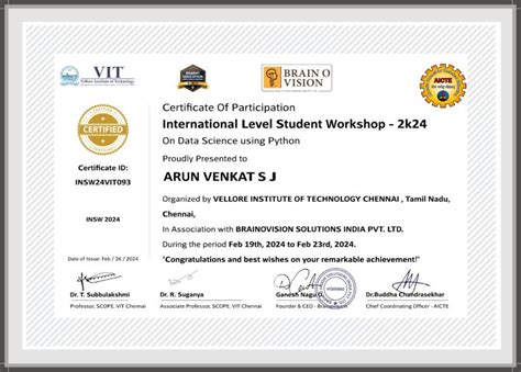 Arun Venkat S J On Linkedin Datascience Python Workshop Achievement