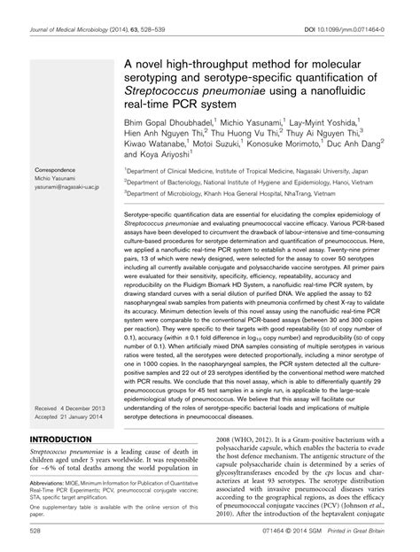 Pdf A Novel High Throughput Method For Molecular Serotyping And Serotype Specific