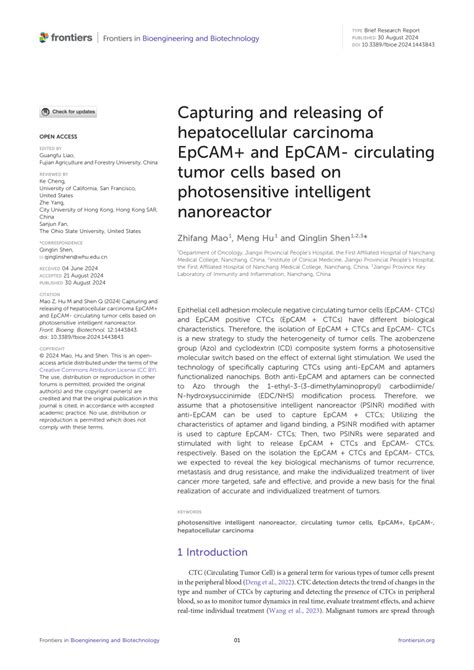 Pdf Capturing And Releasing Of Hepatocellular Carcinoma Epcam And Epcam Circulating Tumor