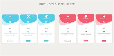Premium Vector Colorful Price Table Template Web Subscription Plan