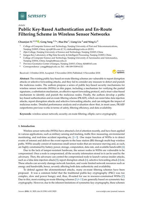 Pdf Public Key Based Authentication And En Route Filtering Scheme In Wireless Sensor Networks