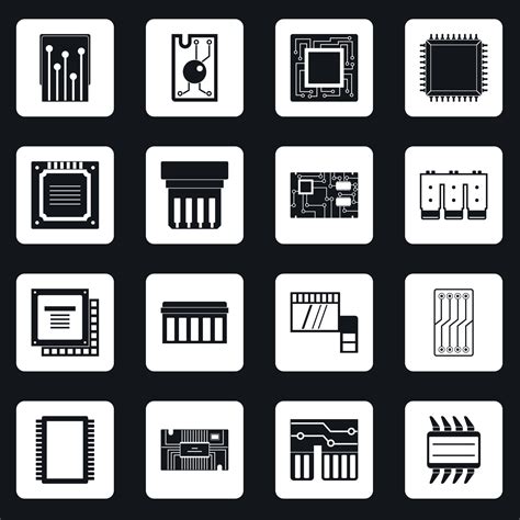 Computer Chips Icons Set Squares Vector 8673121 Vector Art At Vecteezy