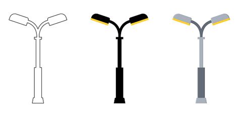 윤곽선 검은 실루엣 흰색 배경에 격리 된 만화 Streen 조명 빈티지 가로등 조경 건설을위한 요소 모든 디자인에 대한 벡터