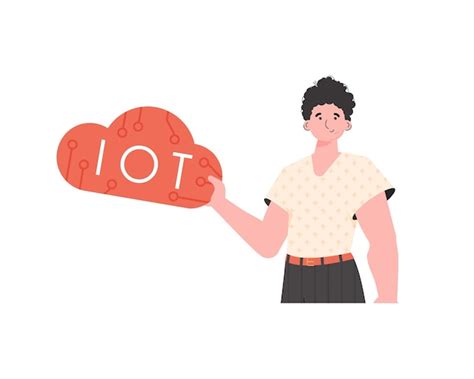Premium Vector A Man Is Holding An Iot Icon In His Hands Internet Of