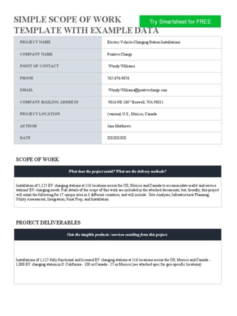 Sample Scope Of Works Template By Smartsheet Pdf Computing Business