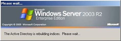 Windows Server 2003 R2 The Active Directory Is Rebuilding Indices