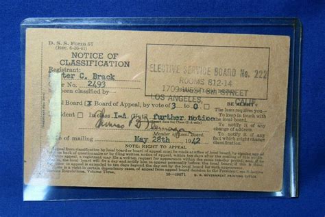 Wwii Draft Classification I A Named And 1942 Dated Card Los Angeles