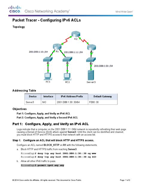 9526 Packet Tracer Configuring Ipv6 Acls Instructions Ig Download Free Pdf I Pv6