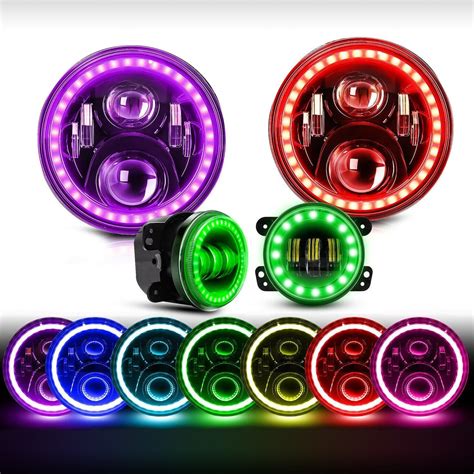 White And Black Shark Grille And Rgb Halo Headlights And Rgb Halo Fog Lights
