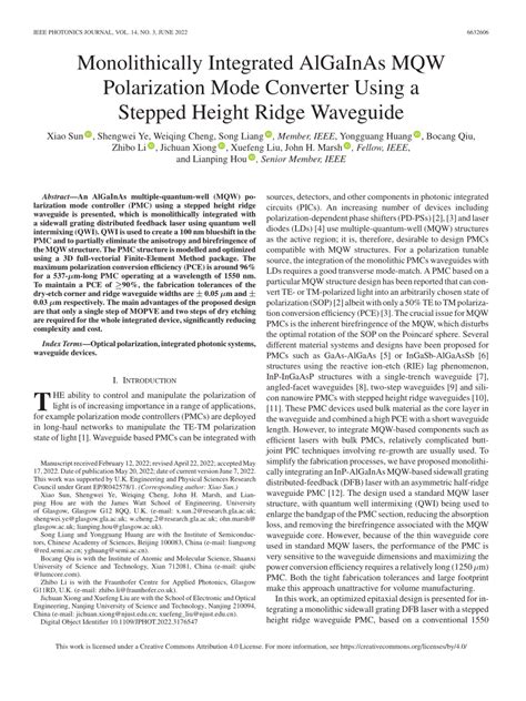 Pdf Monolithically Integrated Algainas Mqw Polarization Mode